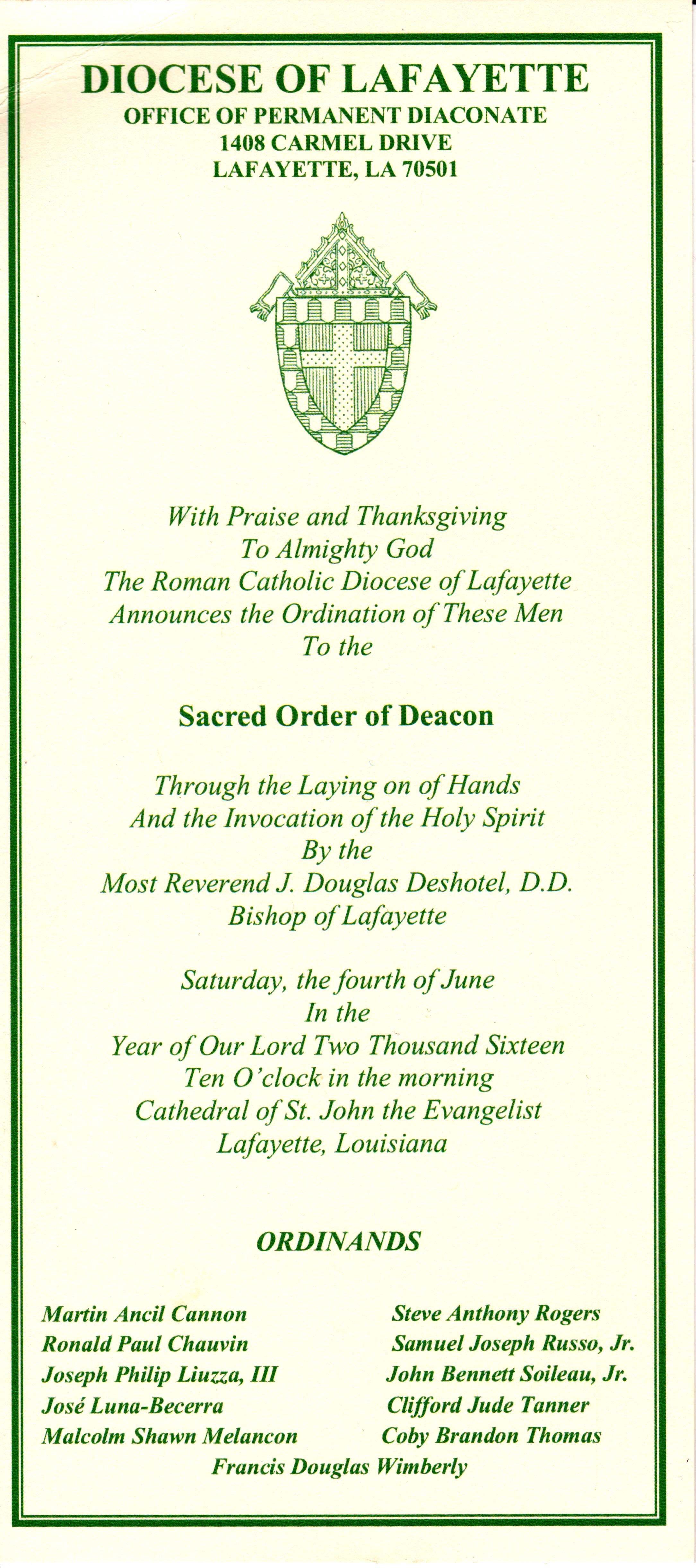 Deacon Ordination announcement | Our Lady Queen of All Saints Catholic ...